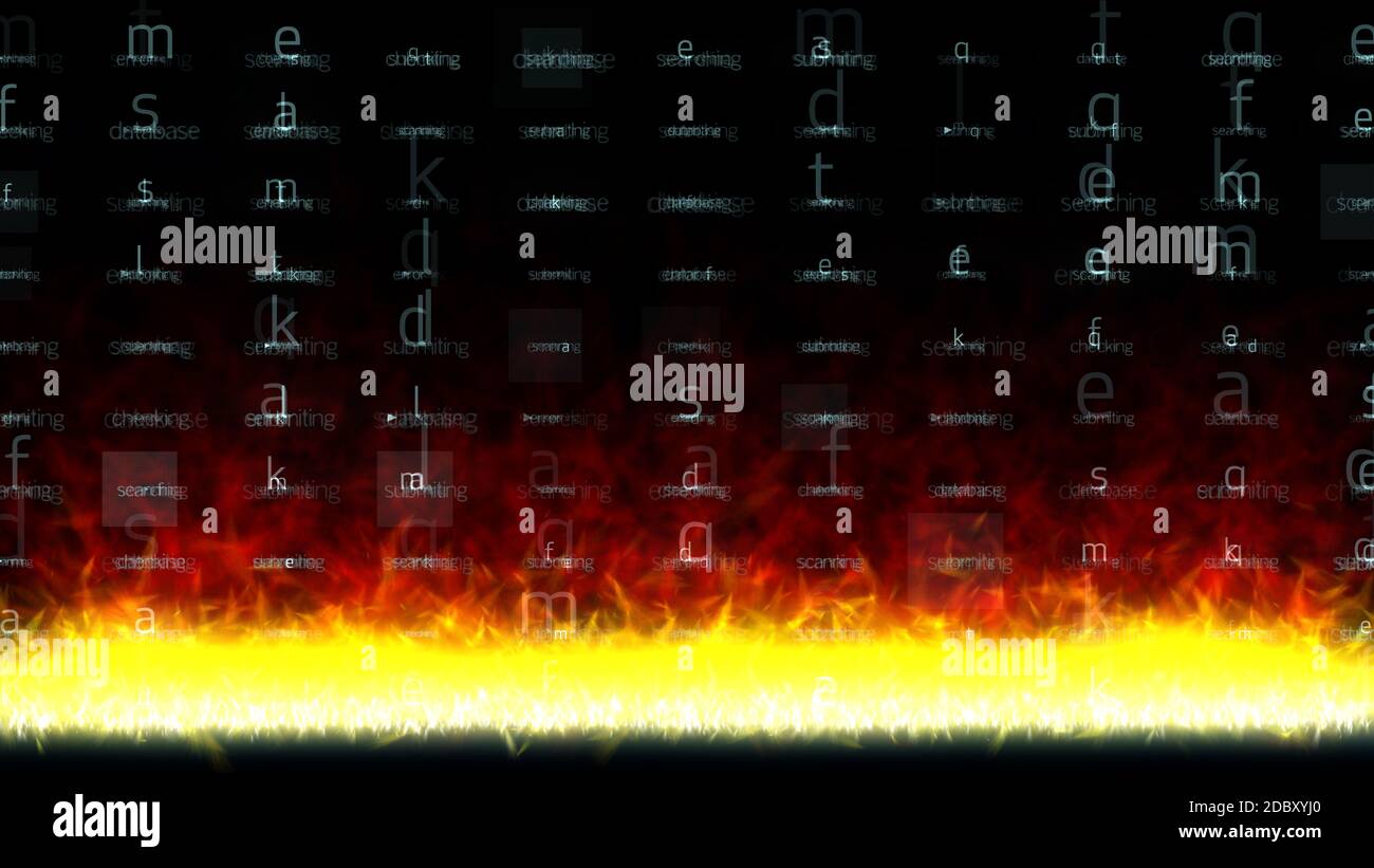 database in fire flame abstract background, render illustration Stock ...