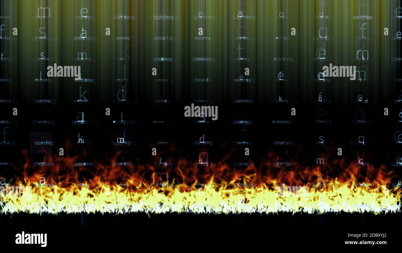 database in fire flame abstract background, render illustration Stock ...
