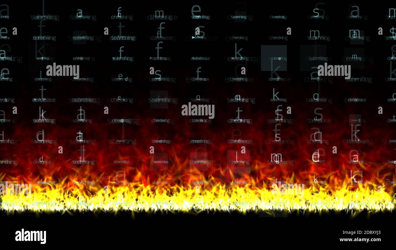 database in fire flame abstract background, render illustration Stock ...