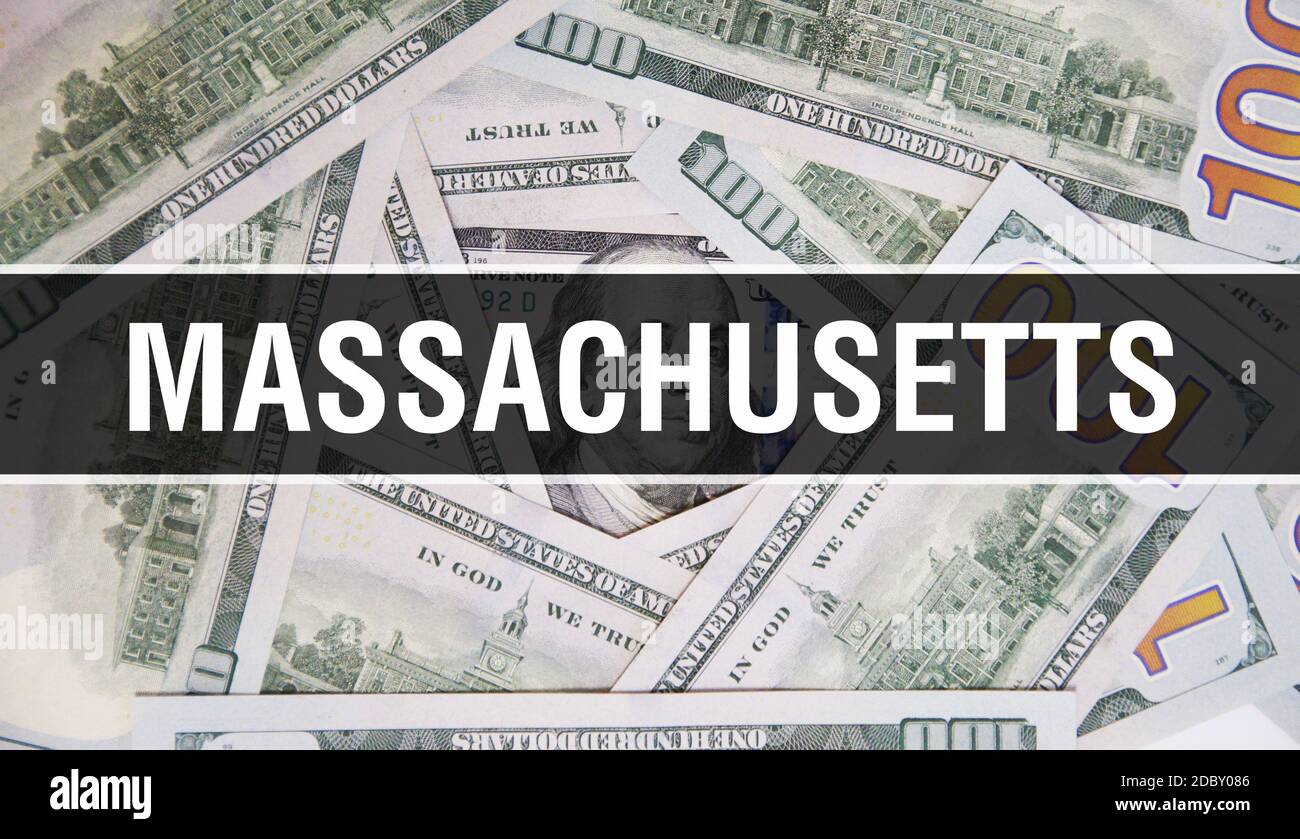 Massachusetts text Concept Closeup. American Dollars Cash Money,3D ...