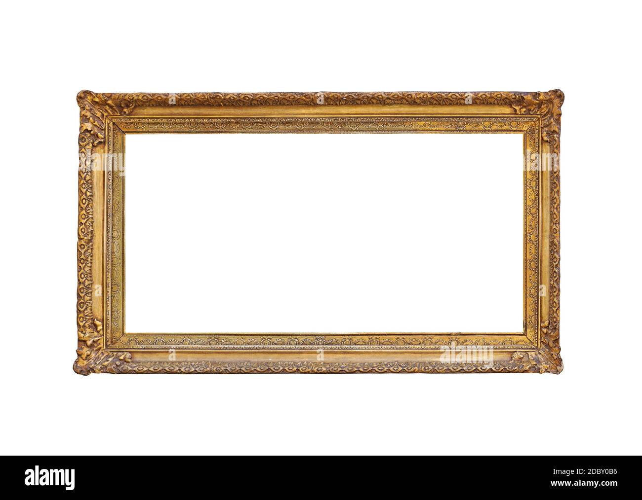 Panoramic rustic gold frame isolated on white Stock Photo - Alamy