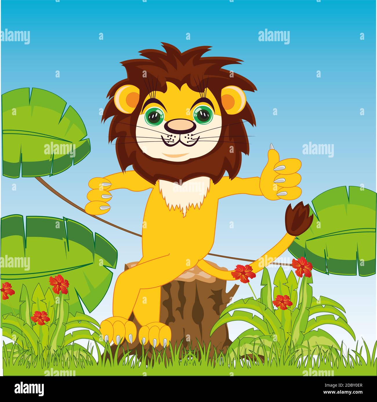 Vector illustration of the cartoon reigning beasts lion in jungle Stock ...