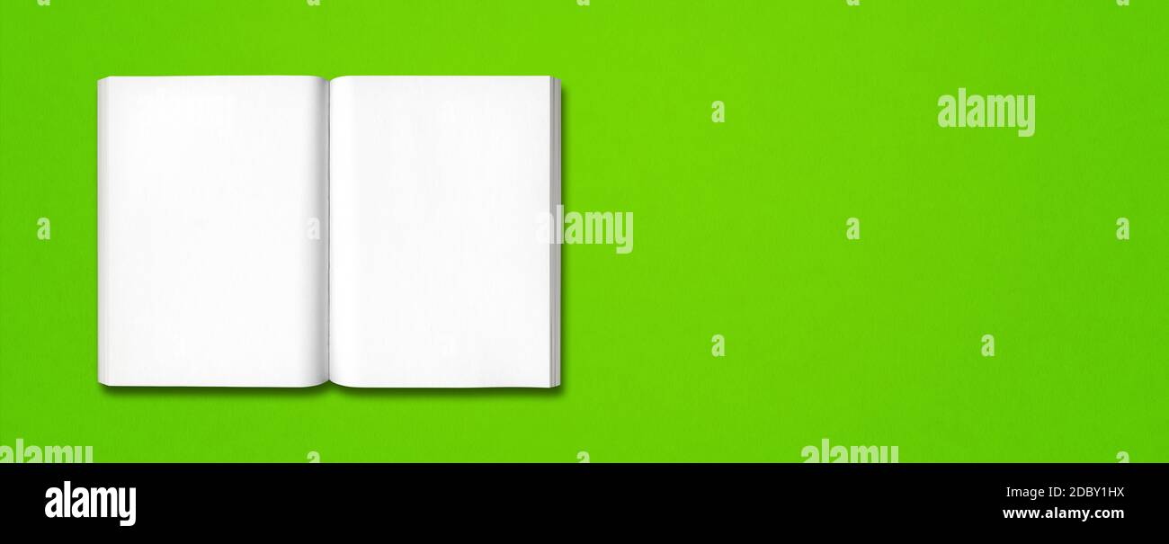 Open book isolated on a green banner background Stock Photo - Alamy