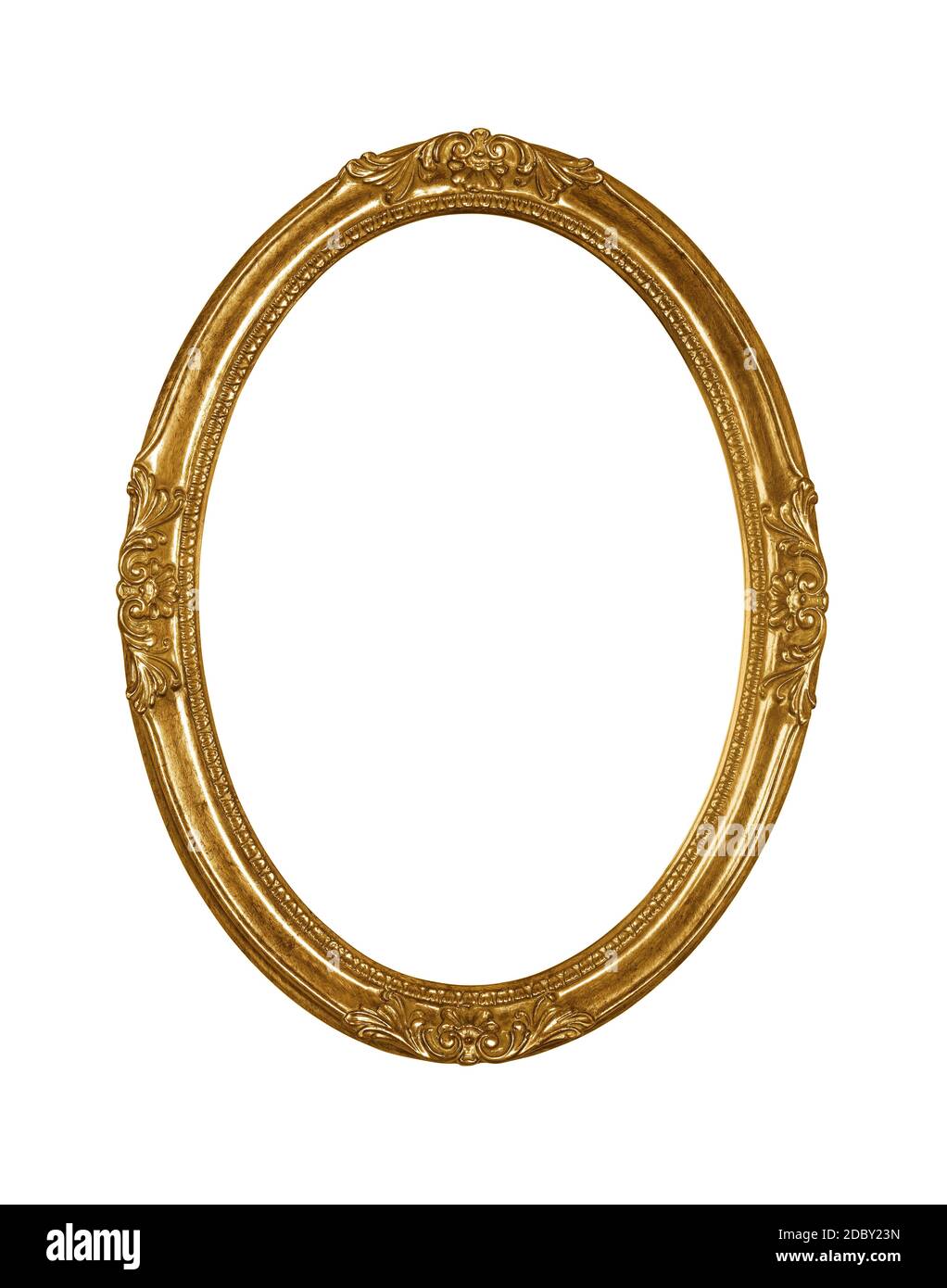 Vintage old wooden classic golden round oval frame for picture or photo ...