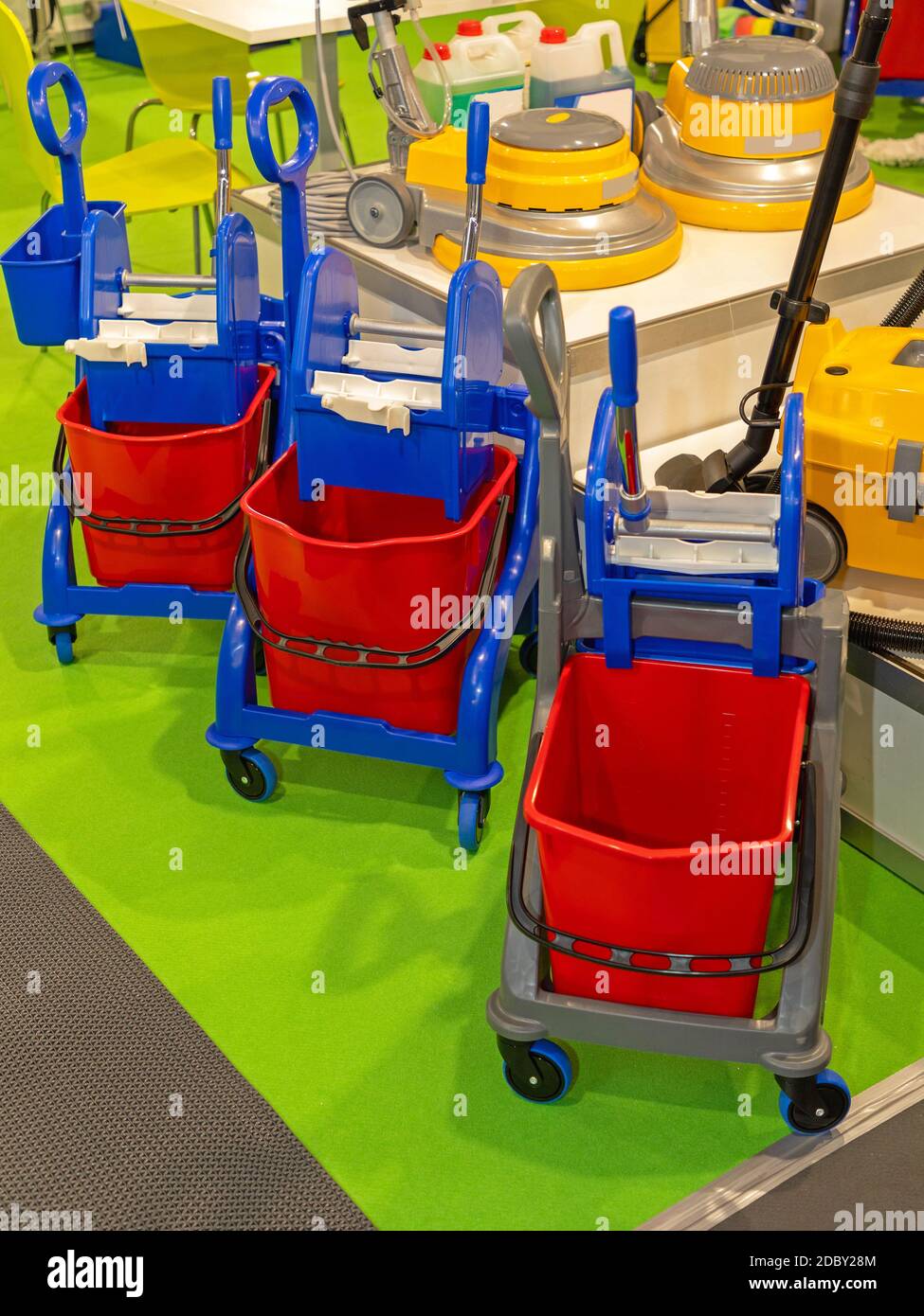 Professional Janitorial Cleaning Equipment Buckets at Carts Stock Photo ...