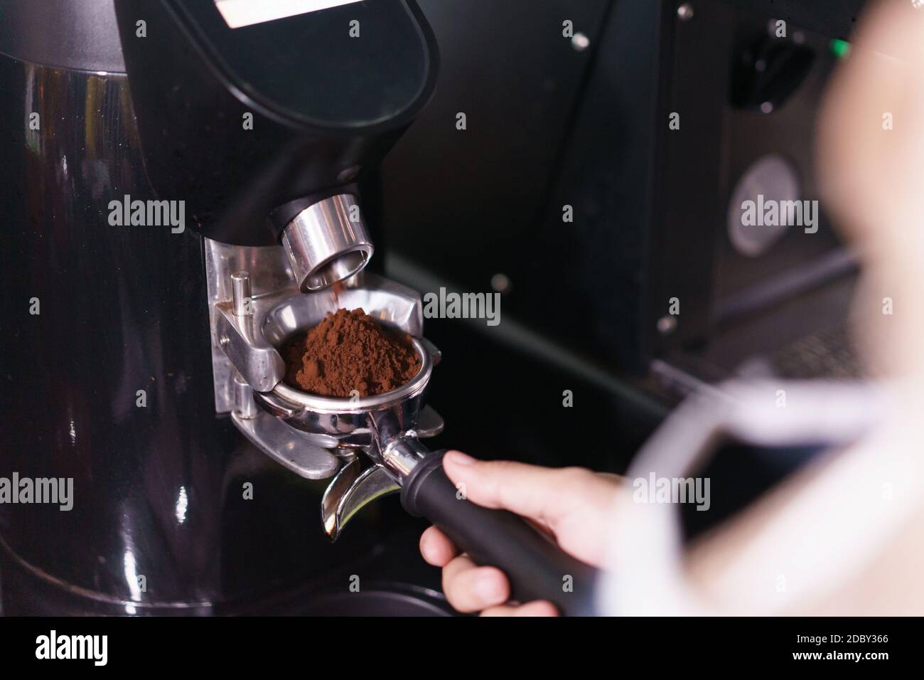 make a coffee with coffee machine in cafe Stock Photo - Alamy