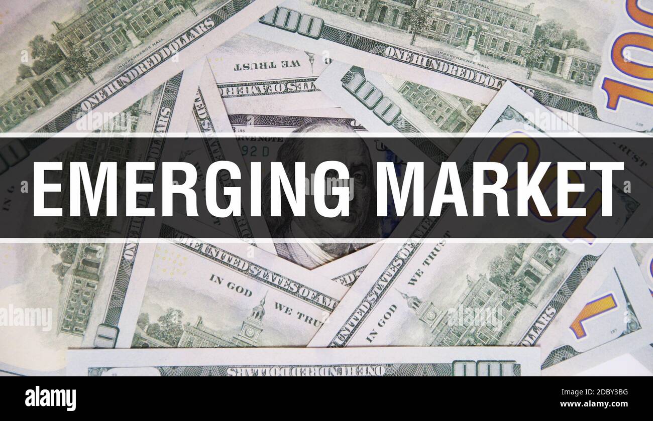 Emerging Market text Concept Closeup. American Dollars Cash Money,3D ...