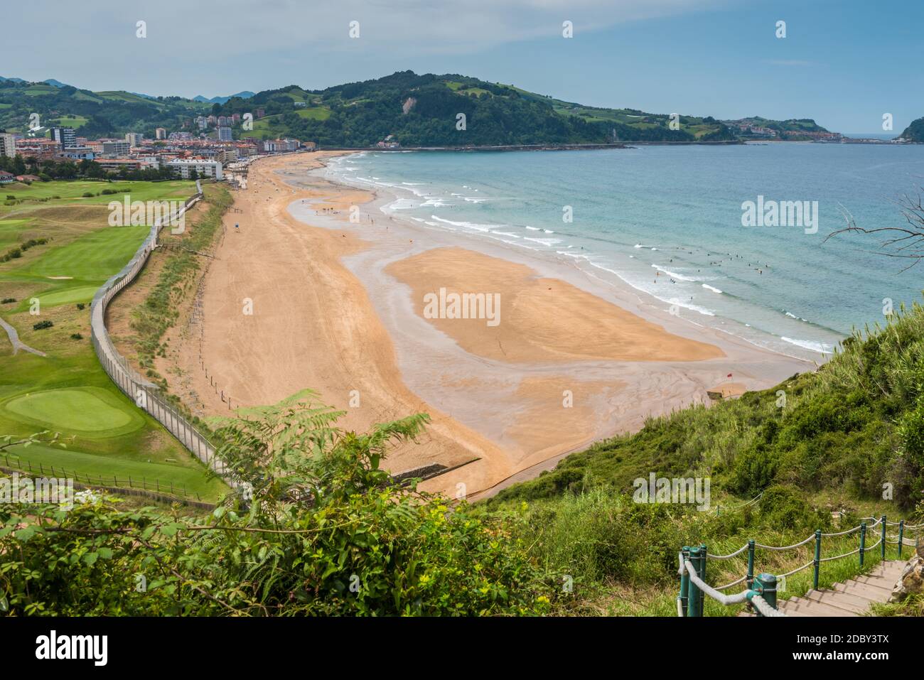 Aerial view to the Zarautz Beach, Basque Country, Spain on a beautiful ...