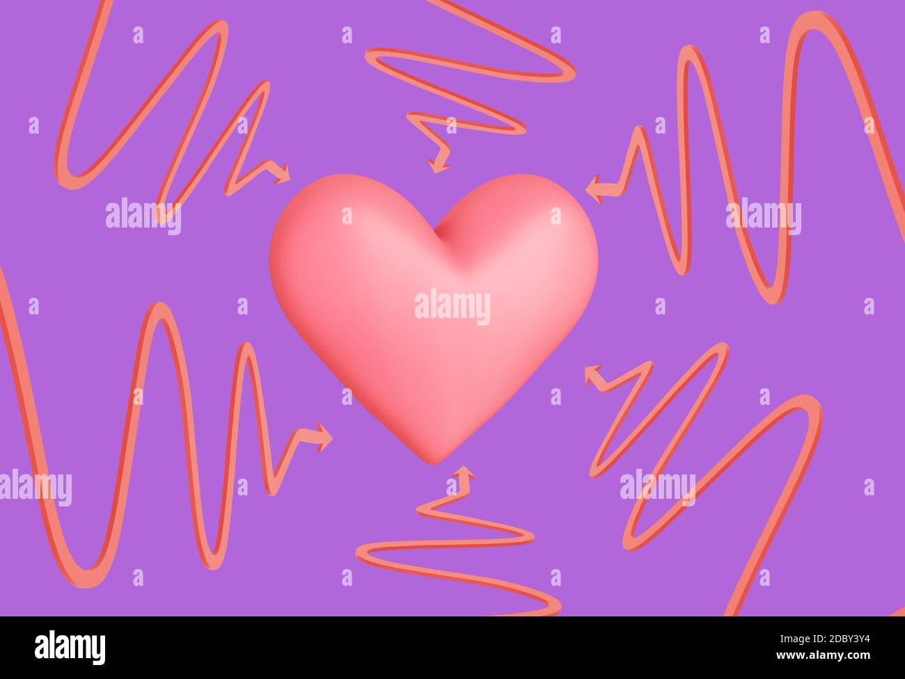 heart on fuchsia background with pointing curved arrows, love concept ...