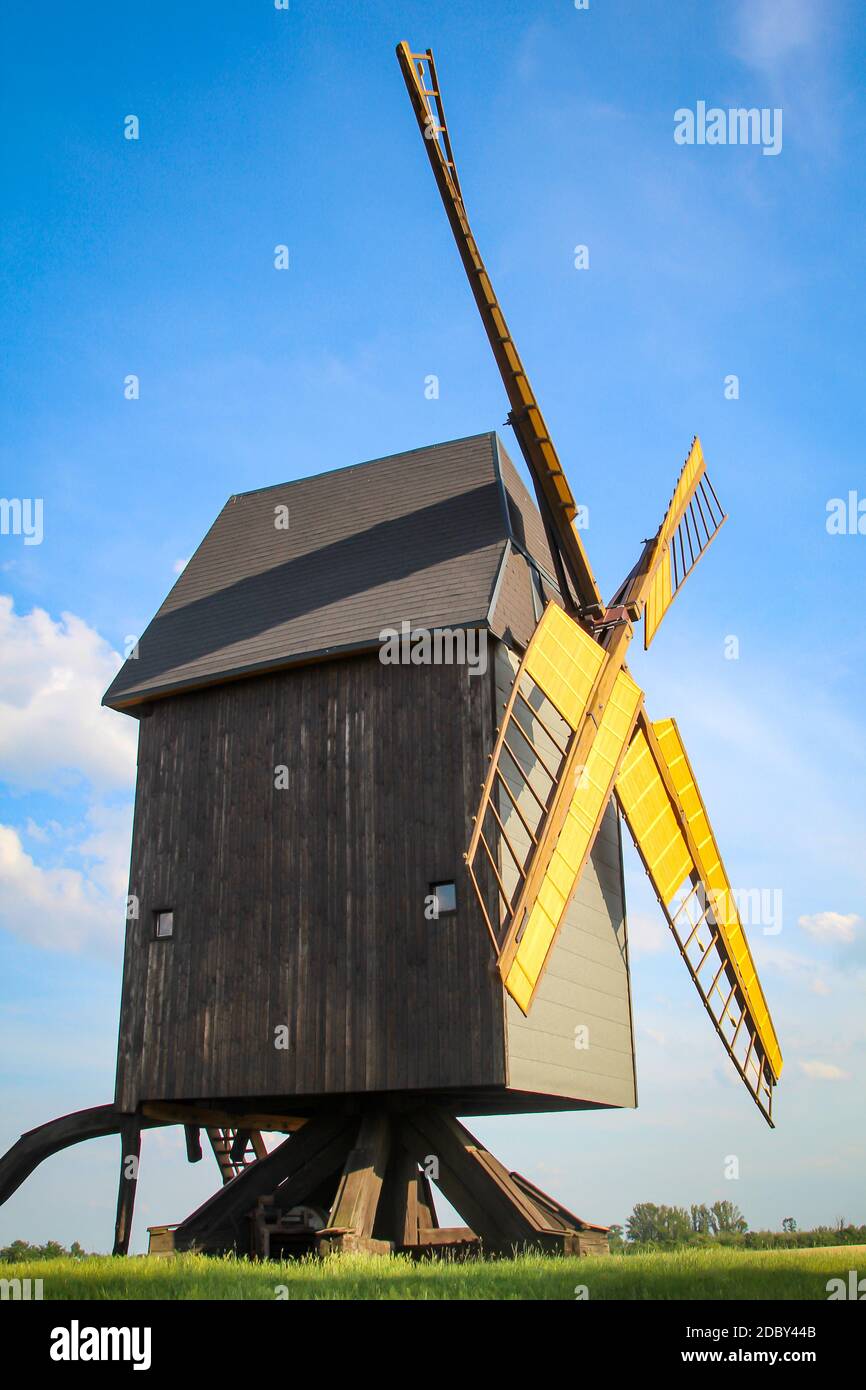 View, details of a well-preserved old post mill Stock Photo - Alamy