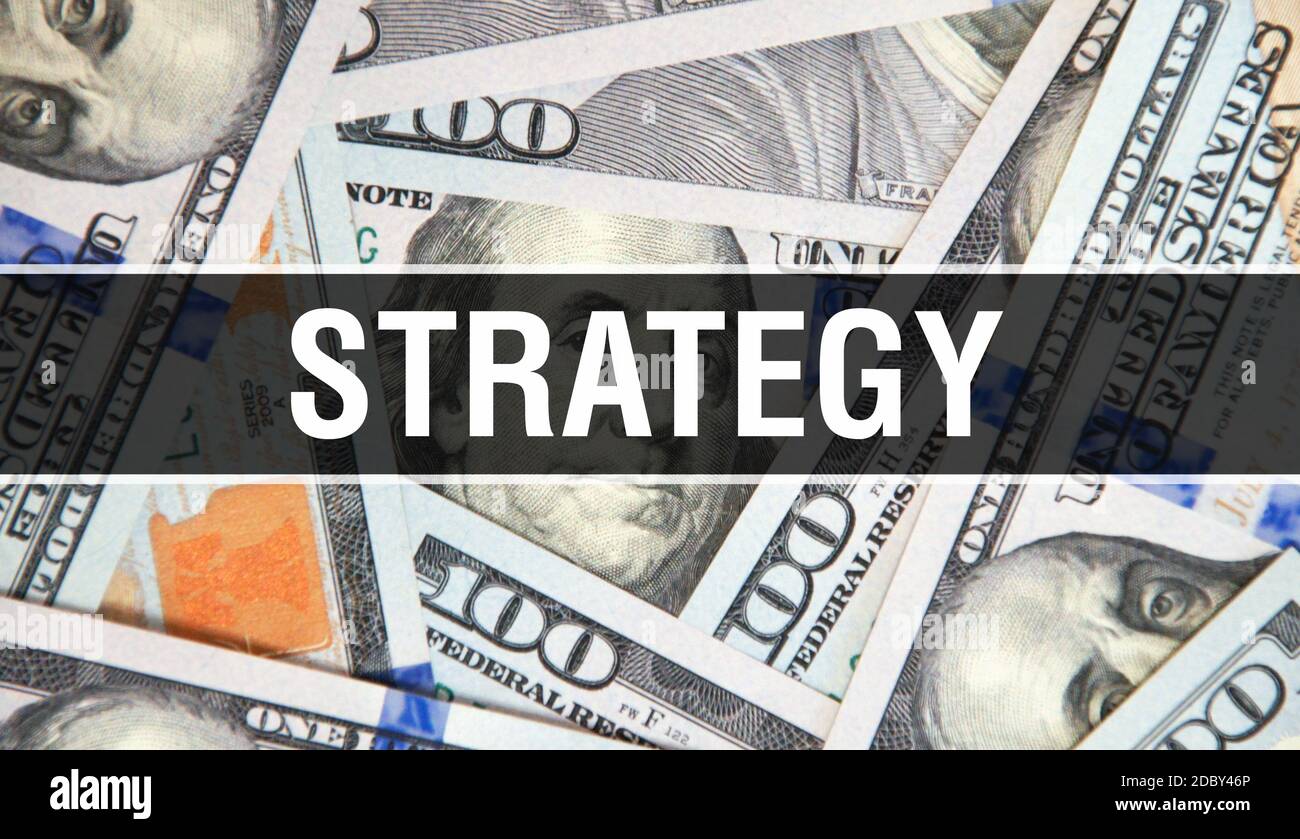 Strategy text Concept Closeup. American Dollars Cash Money,3D rendering ...