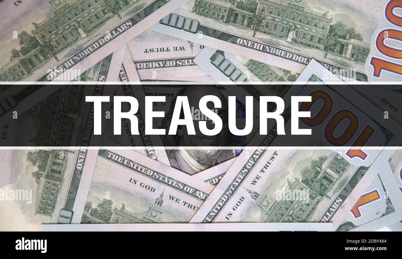 Treasure text Concept Closeup. American Dollars Cash Money,3D rendering ...