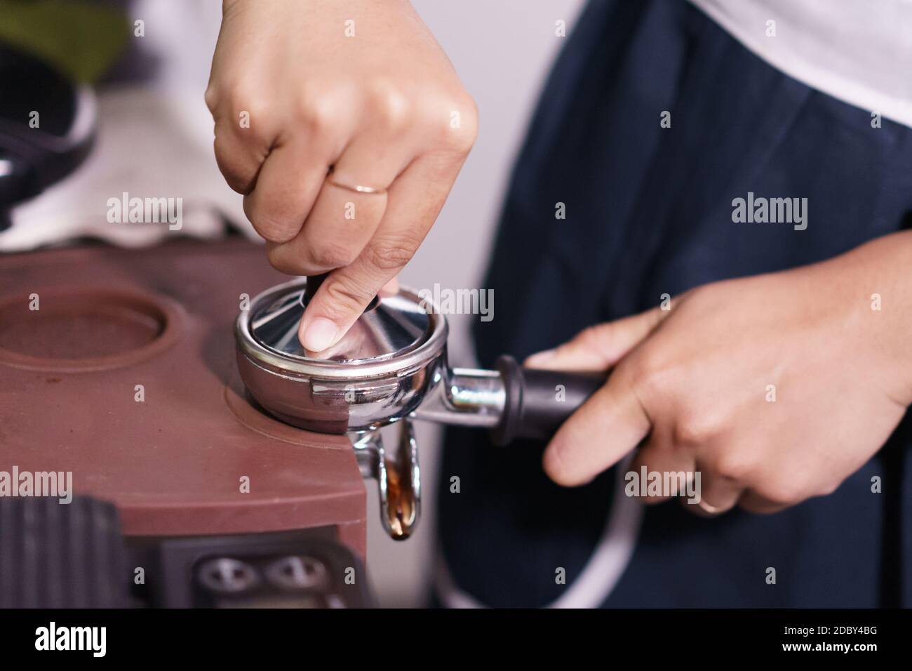 barista showing process make a coffee in cafe Stock Photo - Alamy