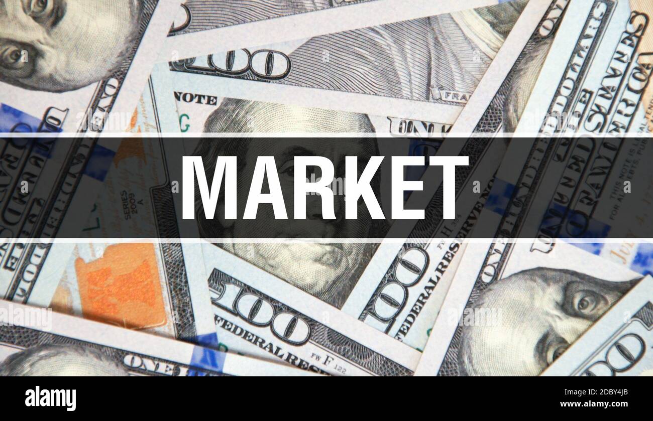 Market text Concept Closeup. American Dollars Cash Money,3D rendering ...