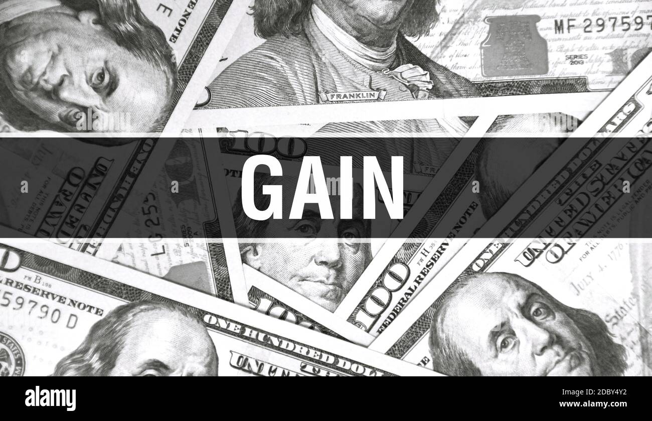 Gain text Concept Closeup. American Dollars Cash Money,3D rendering ...