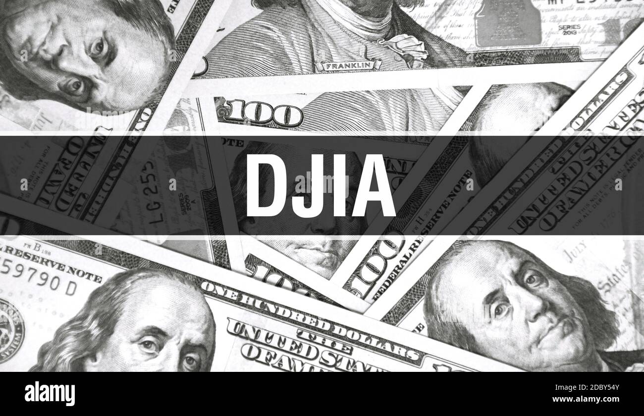 DJIA text Concept Closeup. American Dollars Cash Money,3D rendering ...