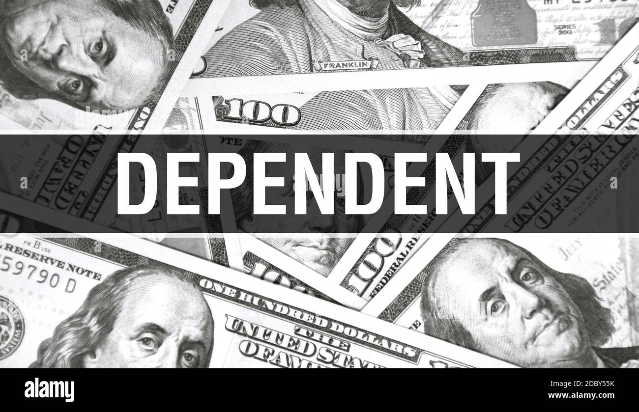 Dependent text Concept Closeup. American Dollars Cash Money,3D ...