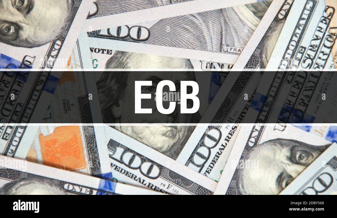 ECB text Concept Closeup. American Dollars Cash Money,3D rendering. ECB ...