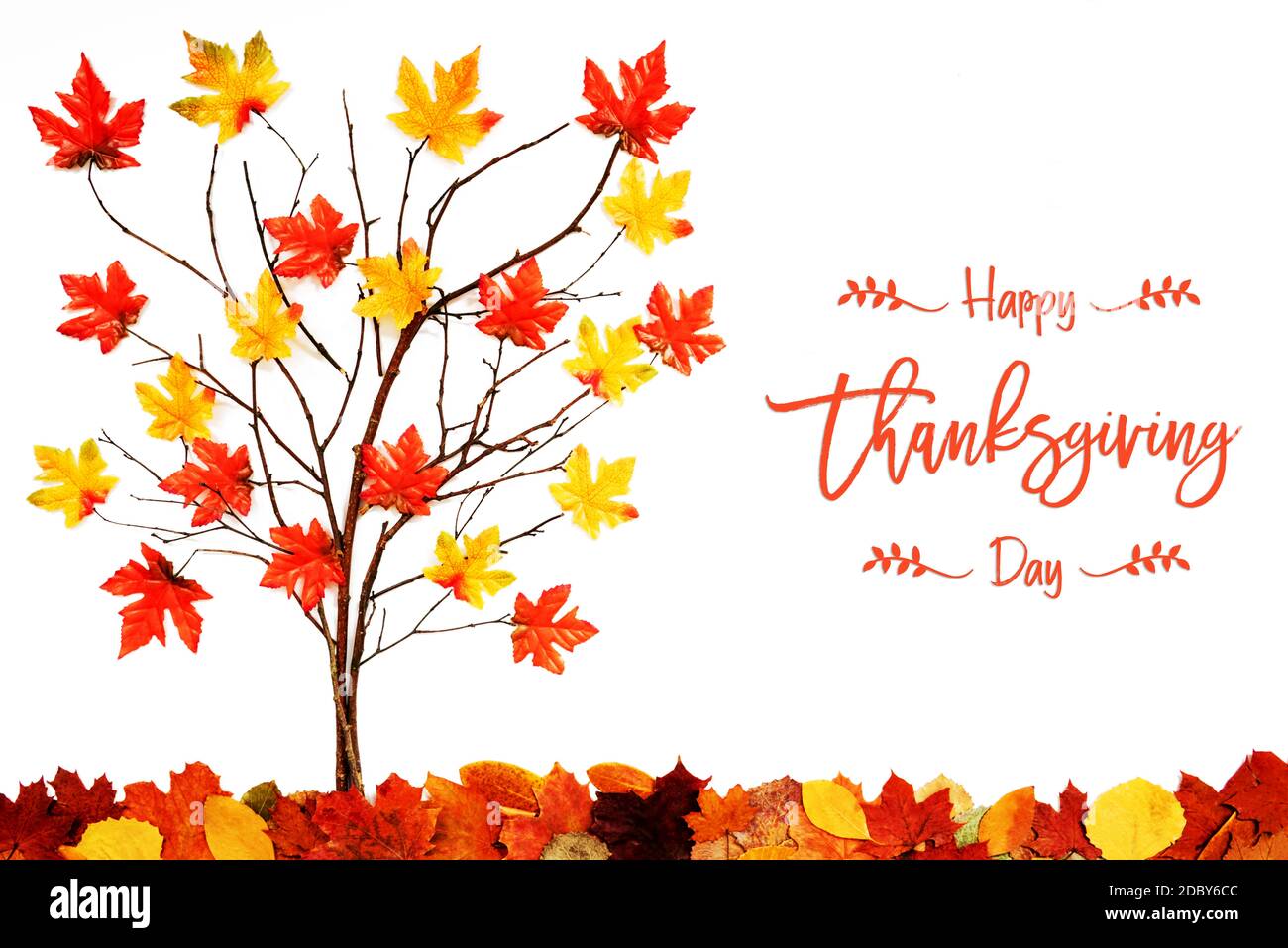 Branches Building Tree With Bright Colorful Leaf Decoration. Red And ...