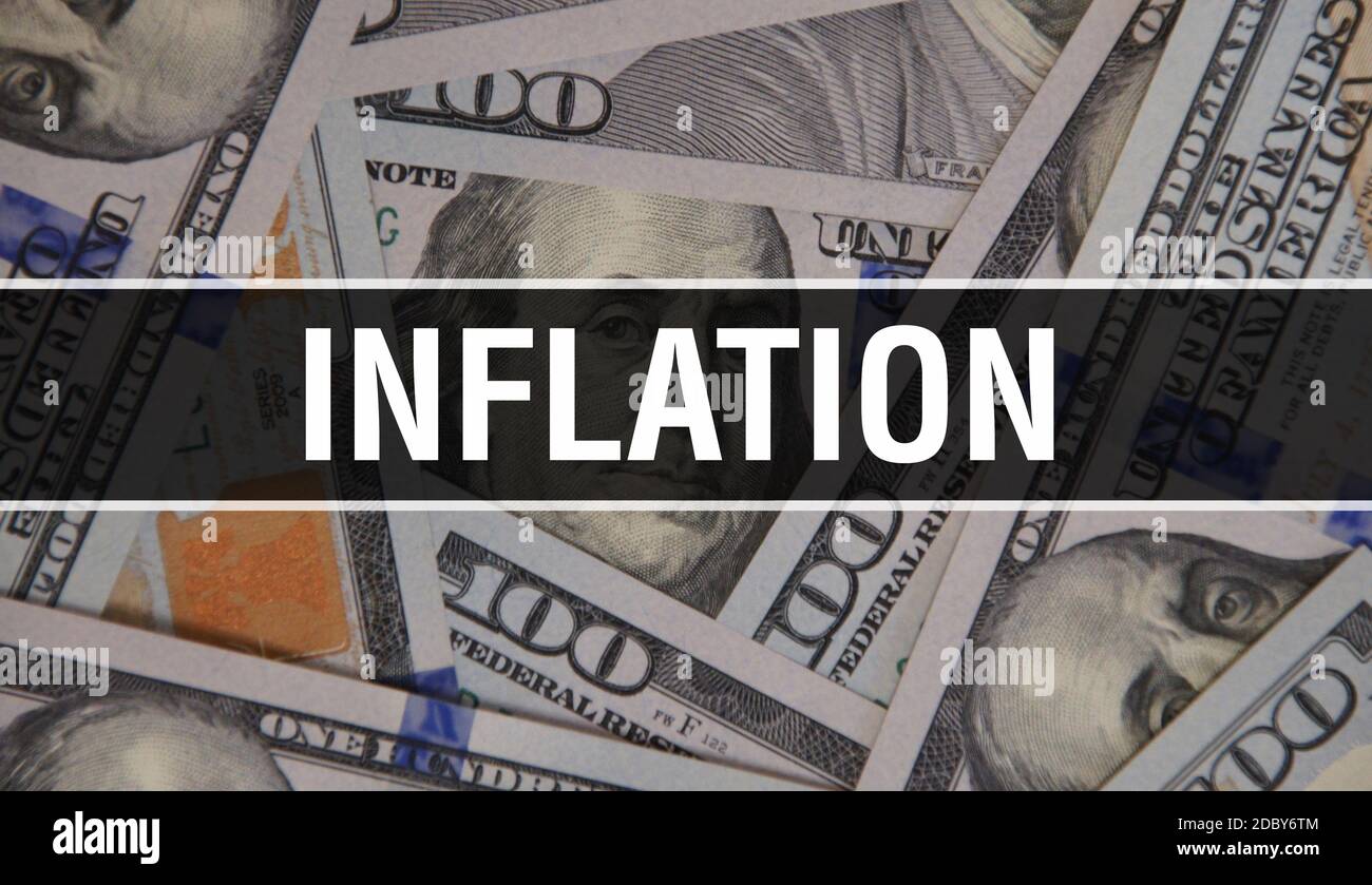Inflation text Concept Closeup. American Dollars Cash Money,3D ...