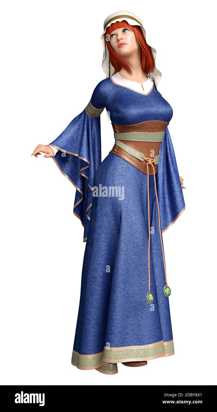 3D rendering of a pretty medieval lady in a traditional costume ...