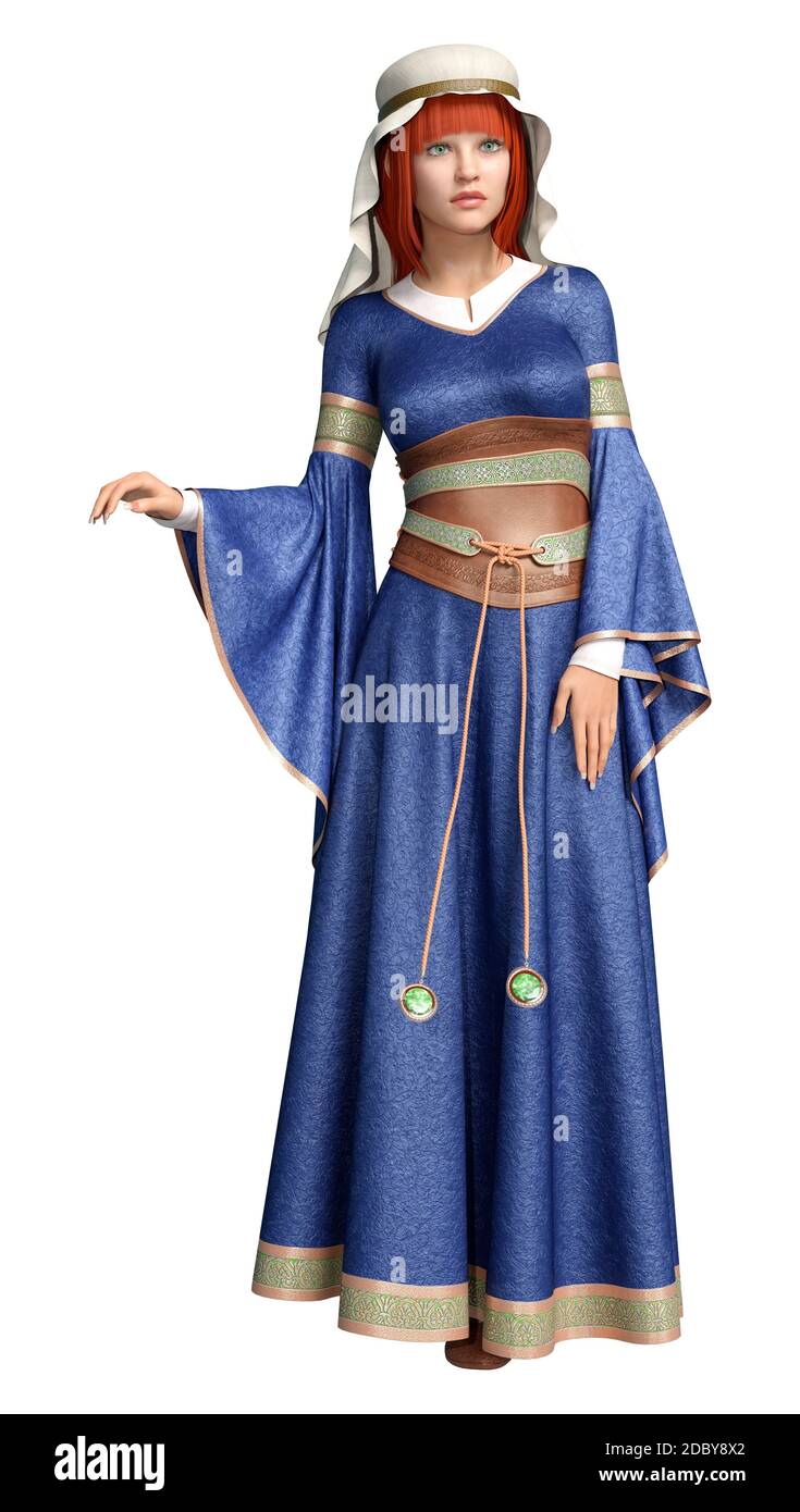 3D rendering of a pretty medieval lady in a traditional costume ...