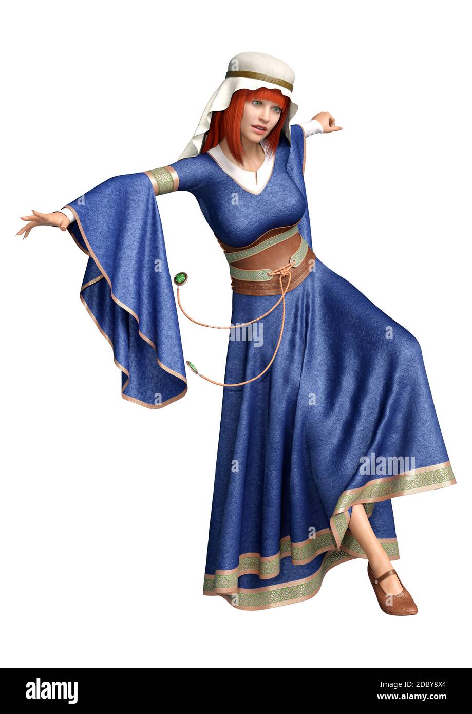 3D rendering of a pretty medieval lady in a traditional costume ...