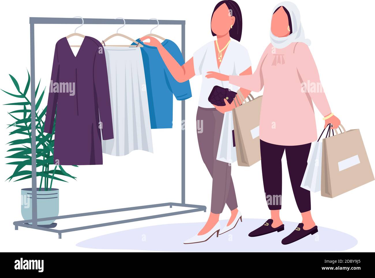 Girlfriends shopping flat color vector faceless characters Stock Vector ...