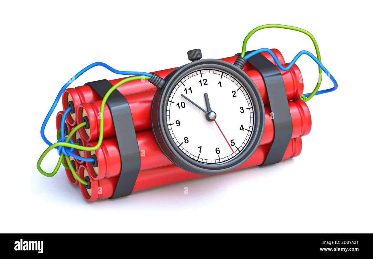 Dynamite with clock timer 3D render illustration isolated on white ...