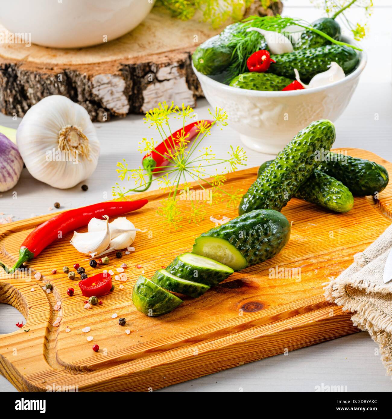 fresh pickled cucumber with garlic, (polish malosolne Stock Photo - Alamy