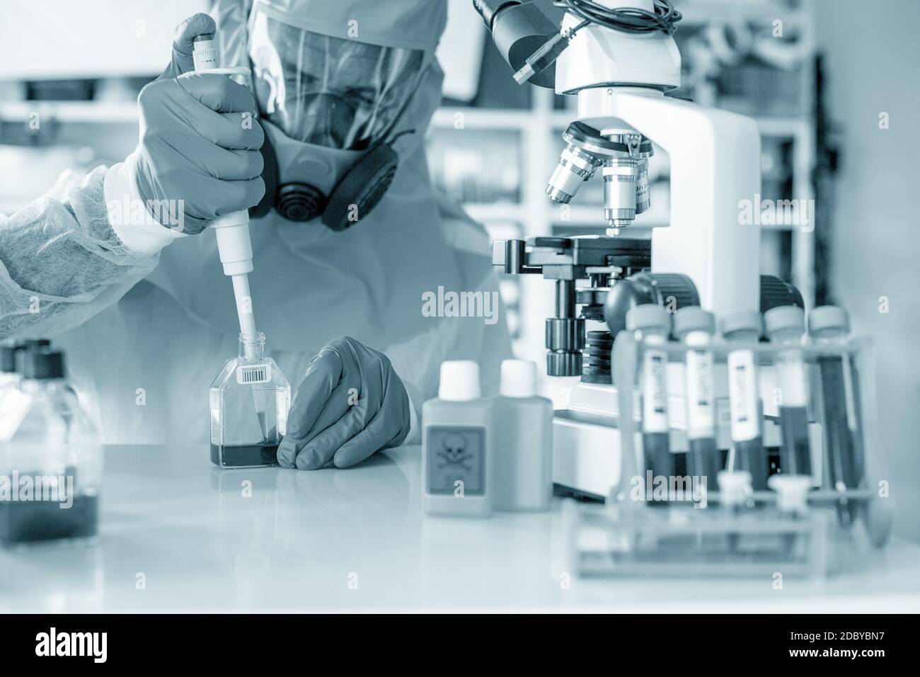 Development of dangerous viruses in biohazard suit. Microbiology ...