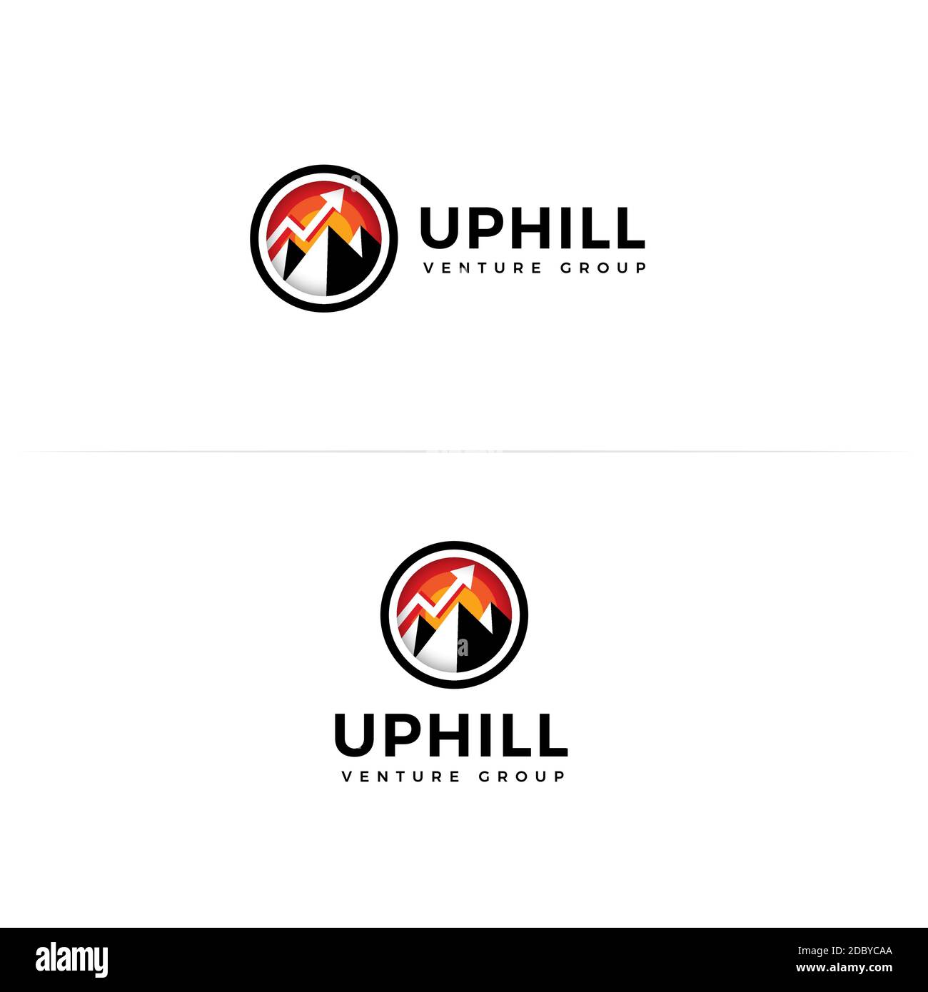 Venture group, flat cartoon style vector logo concept. Uphill in round ...