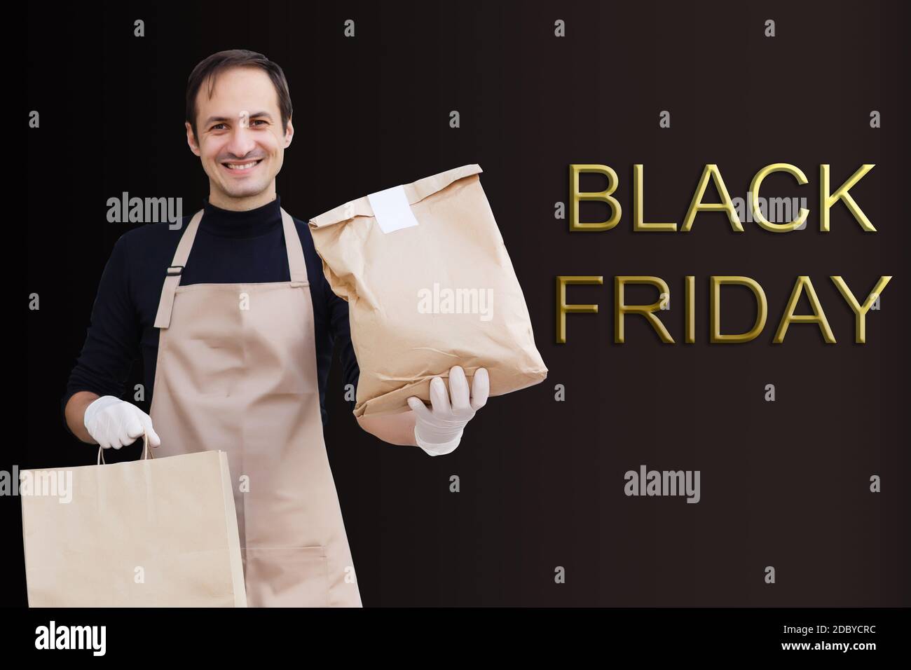 black friday and the delivery man. Delivery concept. Delivery service ...