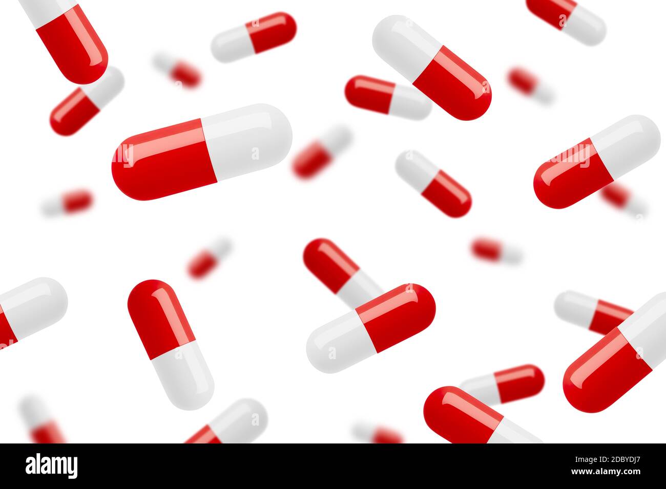 Falling pills, isolated on white background, selective focus Stock ...