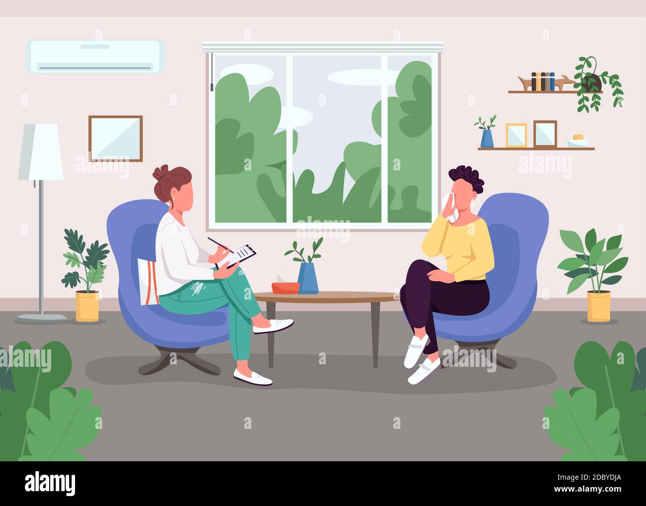 Individual Session With Psychologist Flat Color Vector Illustration