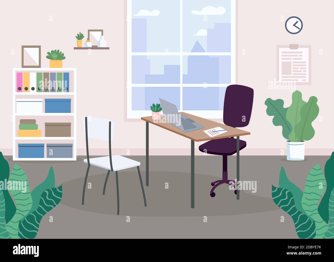 Workplace design flat color vector illustration Stock Vector Image ...