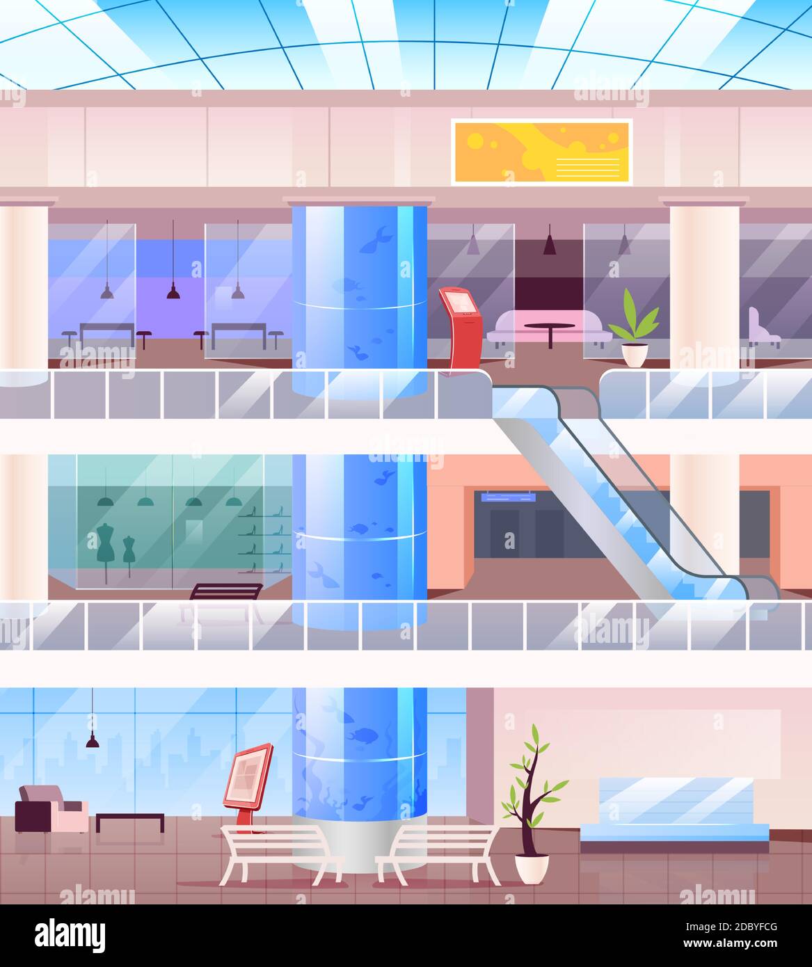 Inside shopping mall flat color vector illustration Stock Vector Image ...