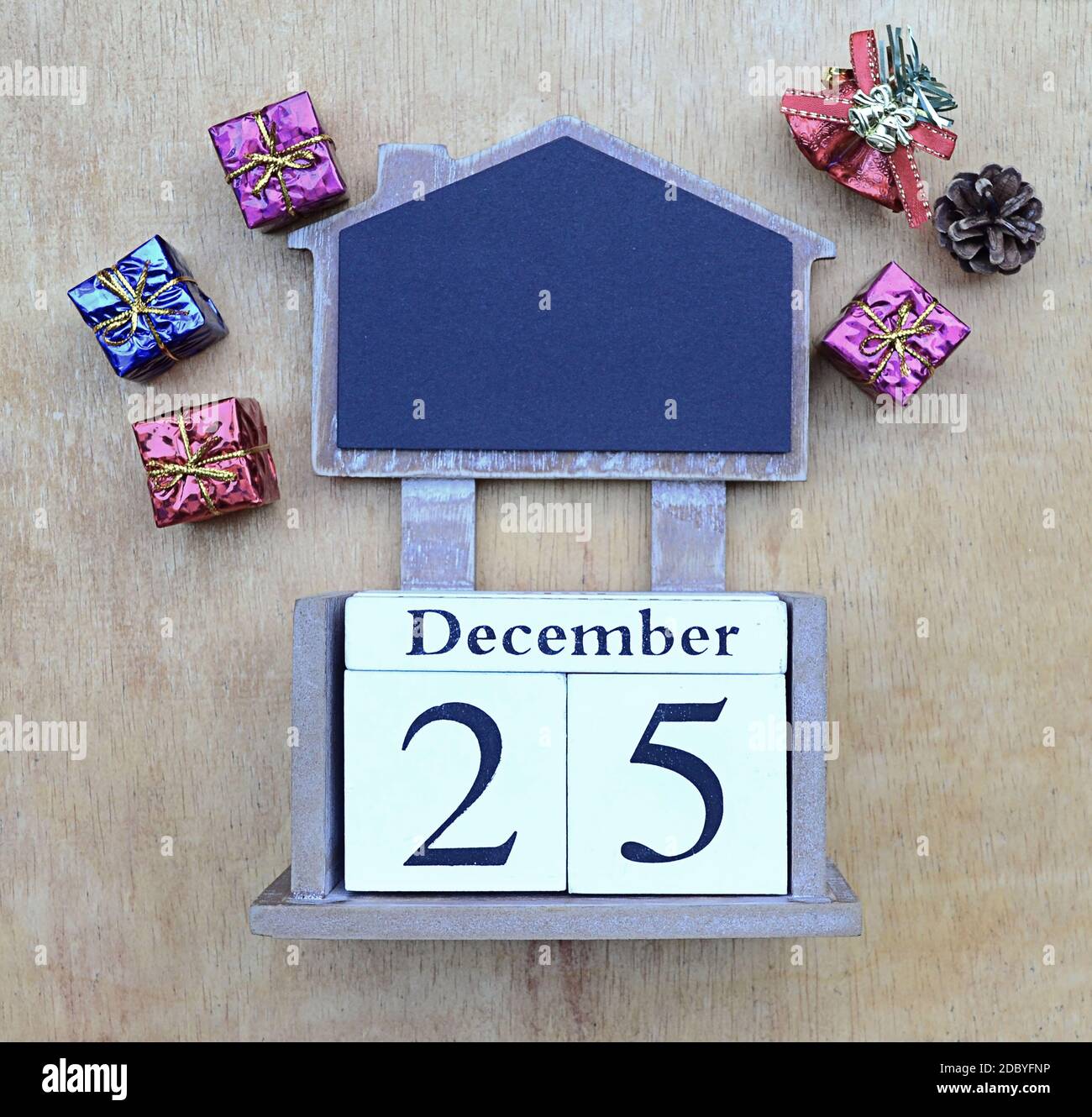 Image with wordings cube block and Christmas decorations background ...