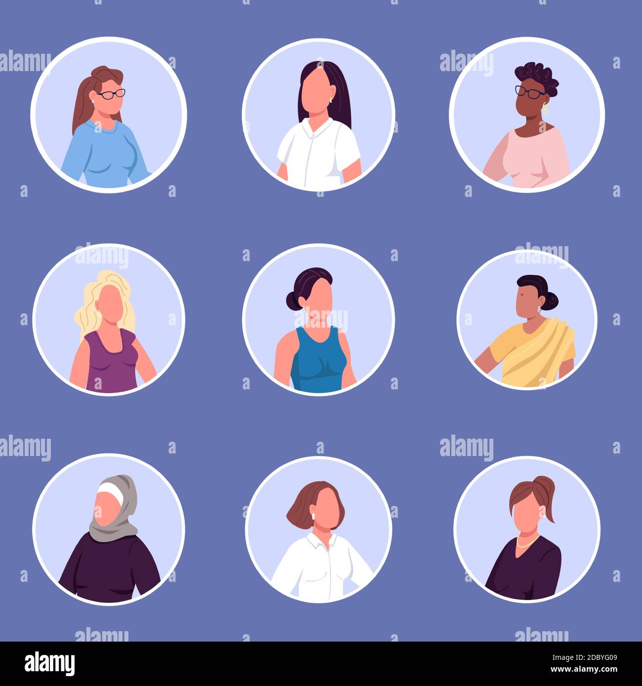 Different nationalities women flat color vector faceless characters ...