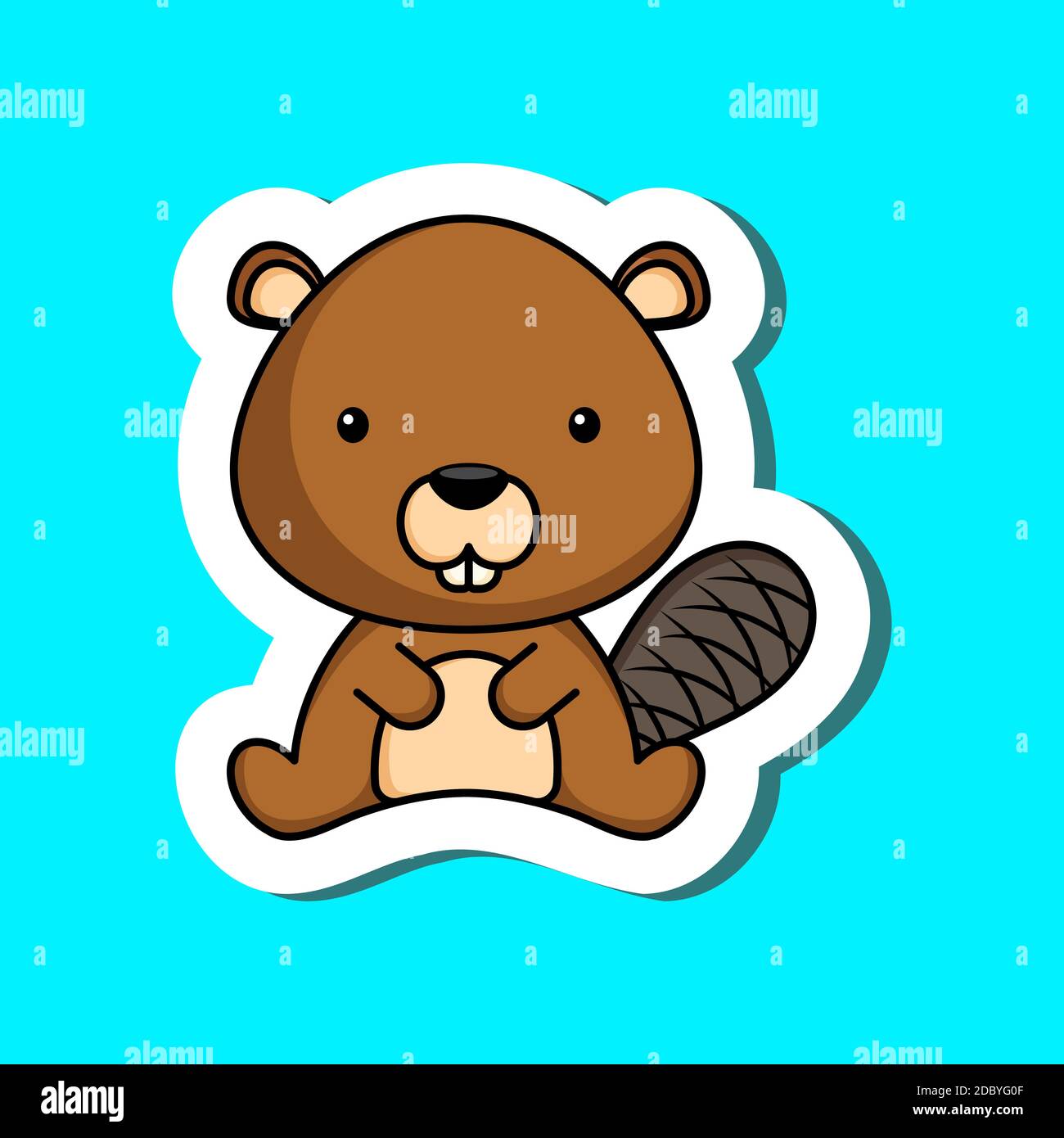 Cute cartoon sticker little beaver logo template. Mascot animal ...