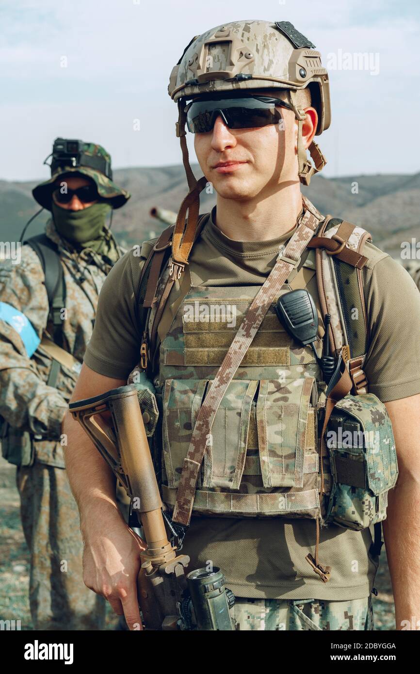 Soldier standing on polygon during military training Stock Photo - Alamy
