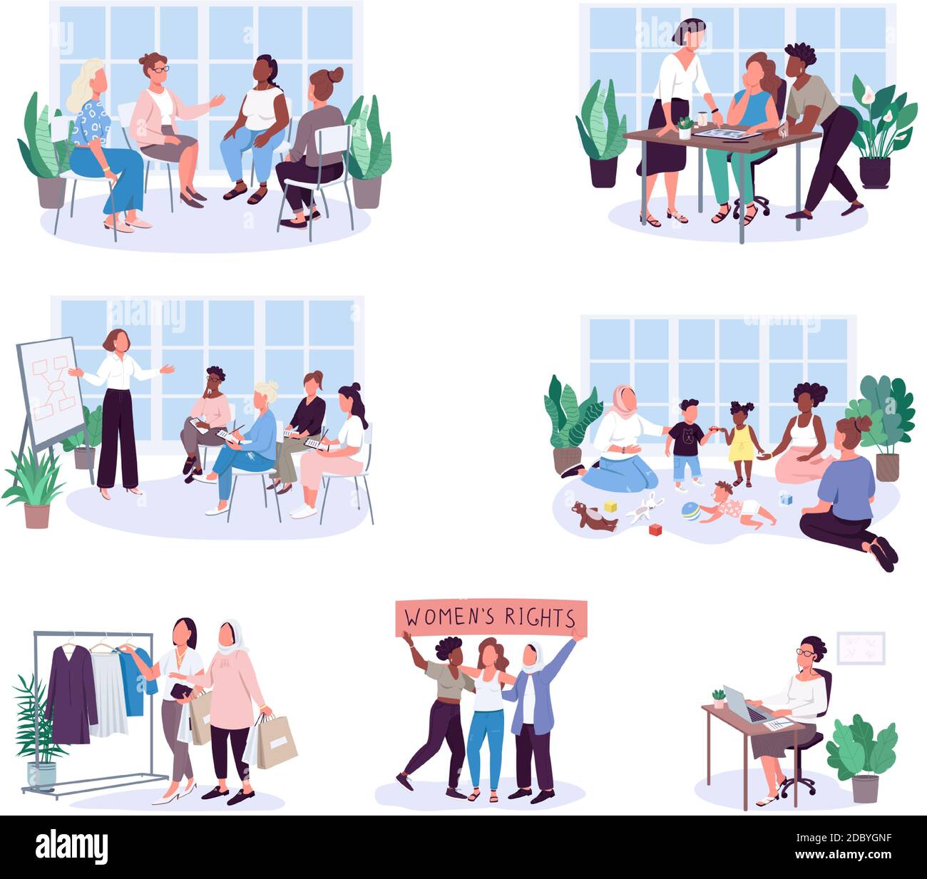 Girls activities flat color vector faceless characters set Stock Vector ...