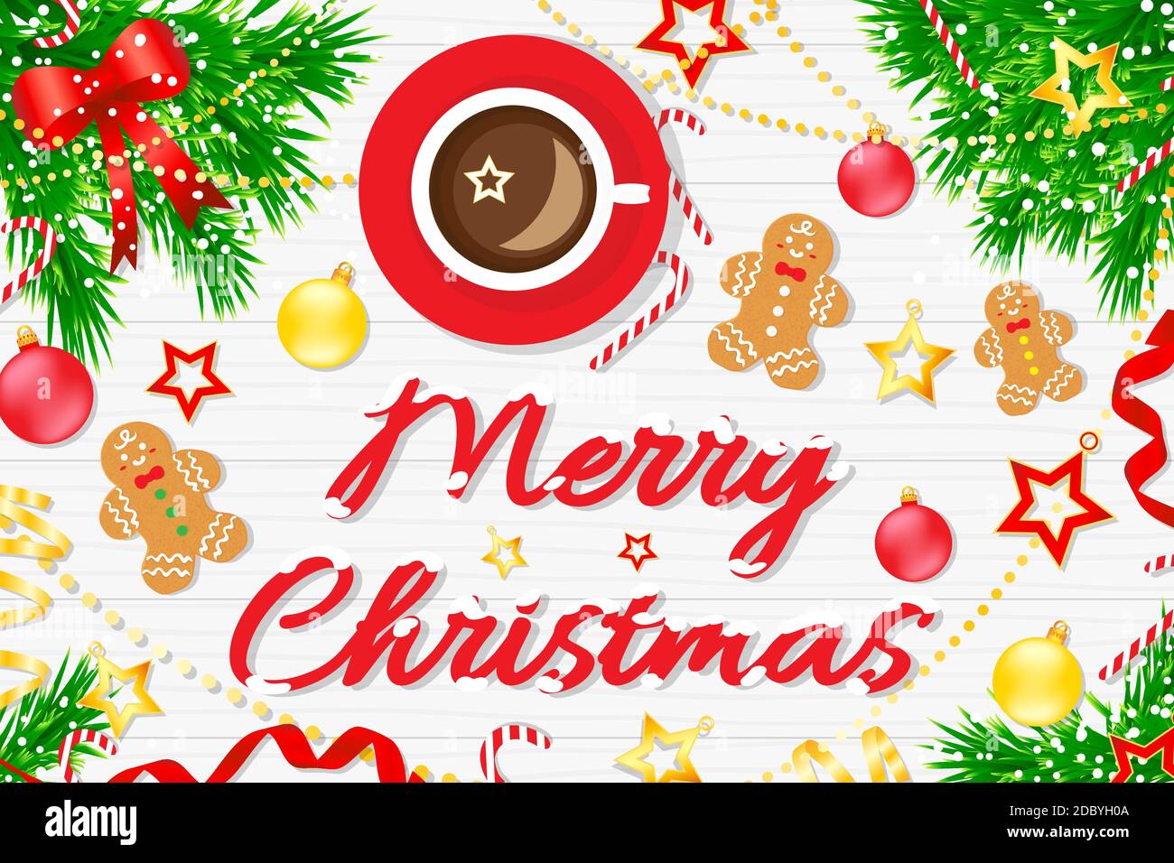 Merry Christmas vector background illustration with coffee cup and ...