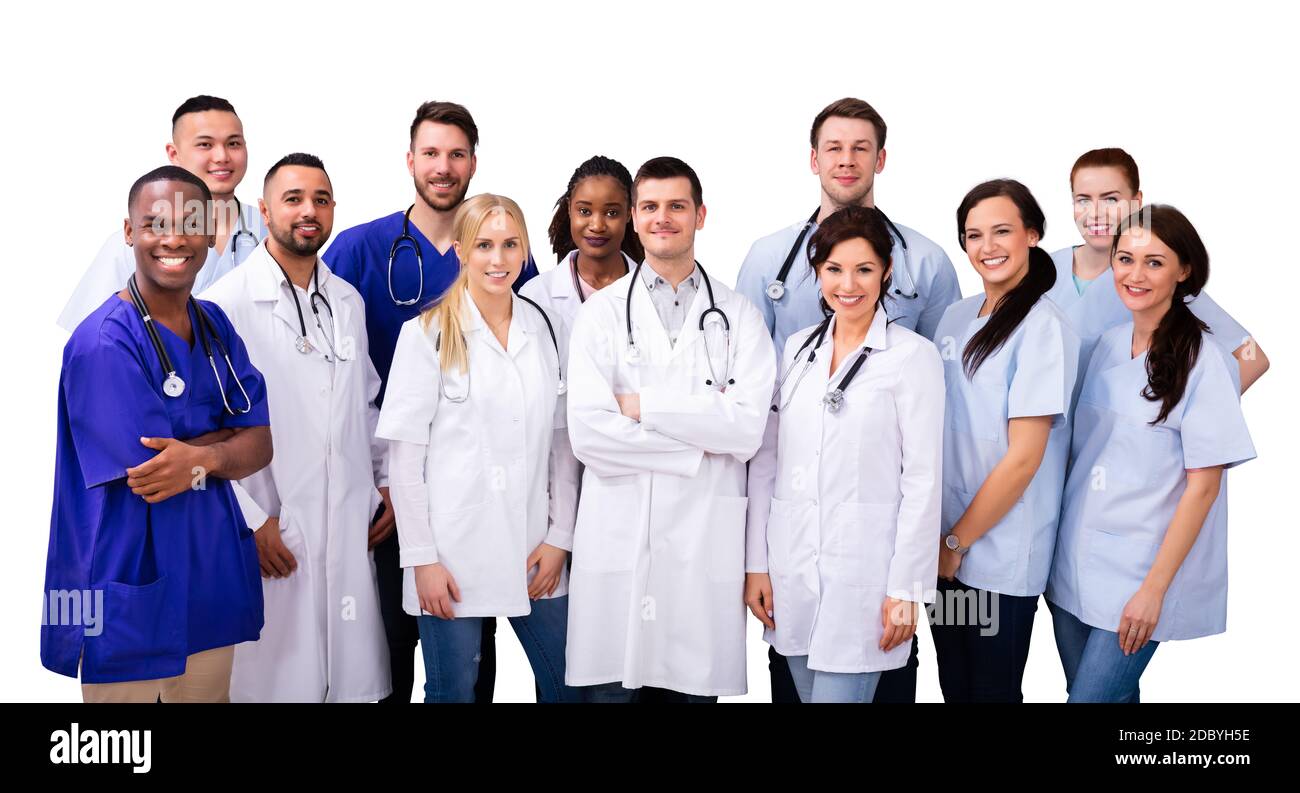 Diverse Doctor And Nurse Group Staff Meeting Stock Photo - Alamy