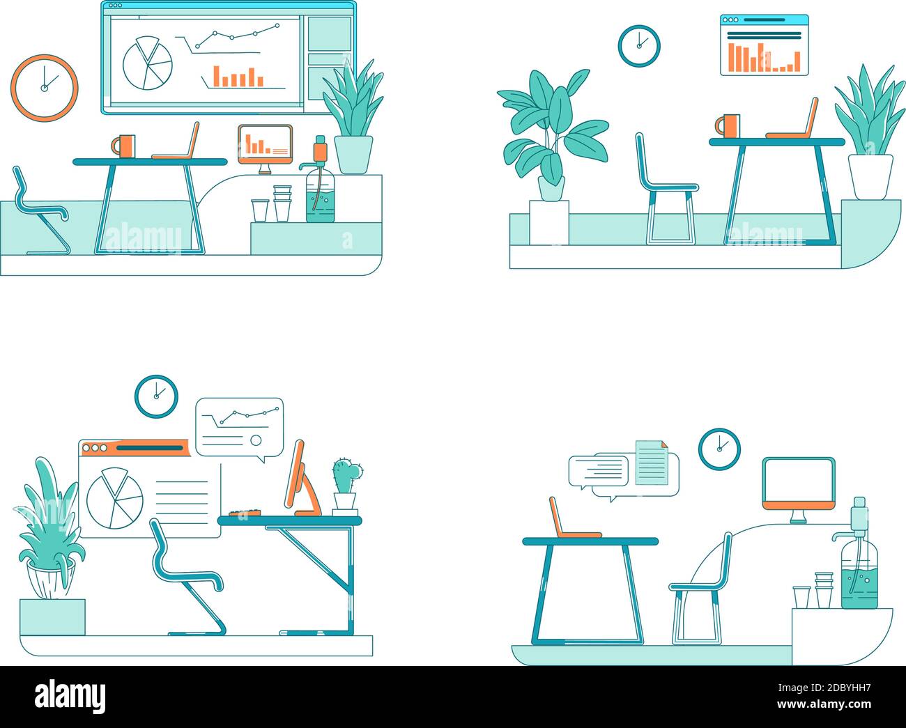 Office spaces flat color vector scene set Stock Vector Image & Art - Alamy