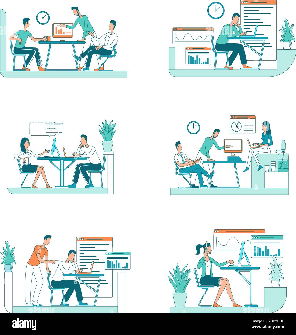 Office employees flat color vector faceless character set Stock Vector ...