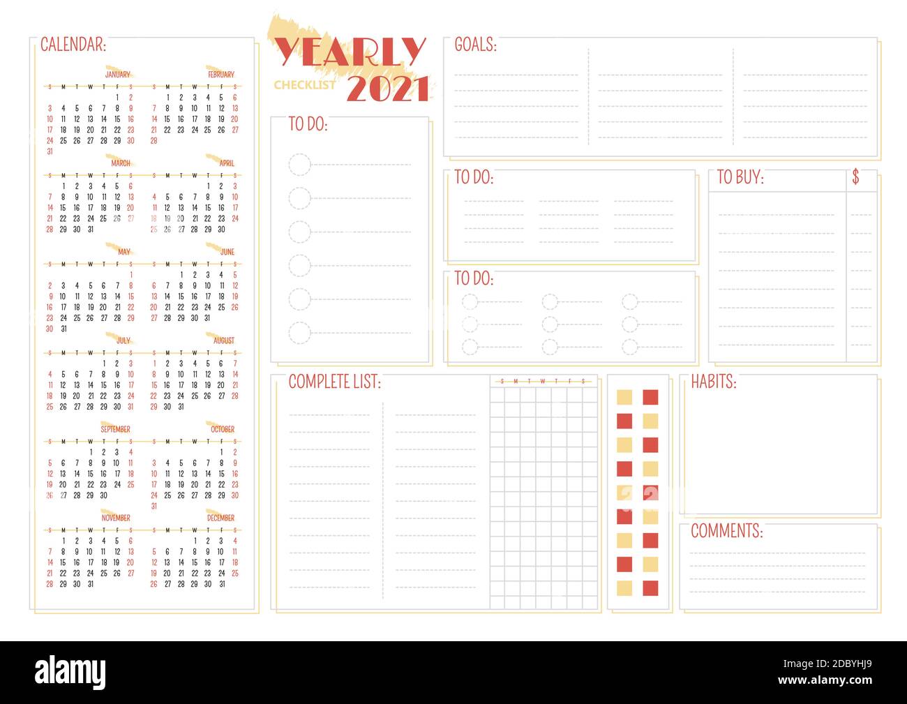 Yearly 2021 checklist creative planner page design Stock Vector Image ...