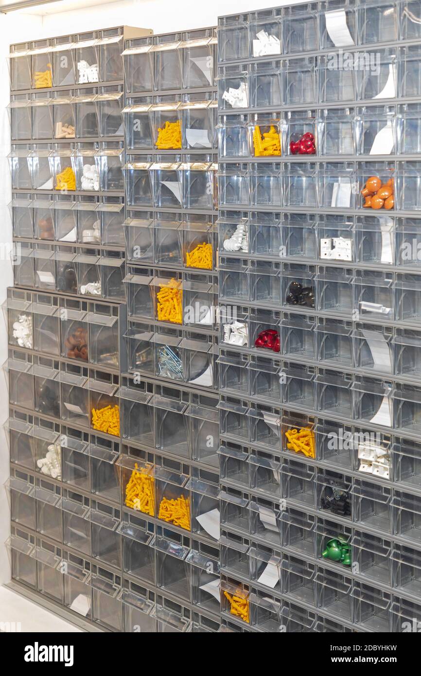 Platic Shelf Rack for Small Parts at Wall Storage Stock Photo - Alamy