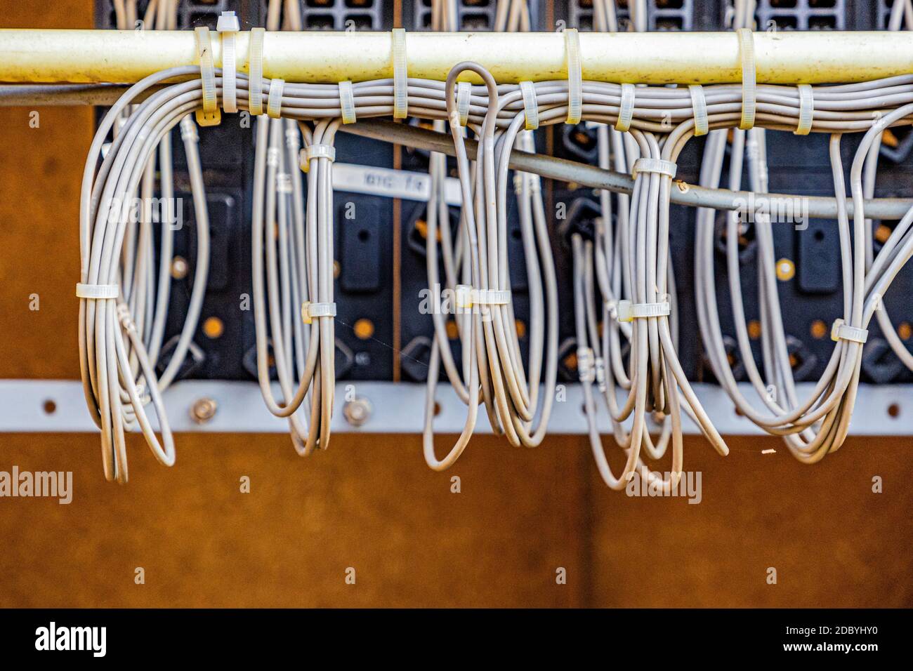 Close-up of wire in an electric installation in a disused control relay ...