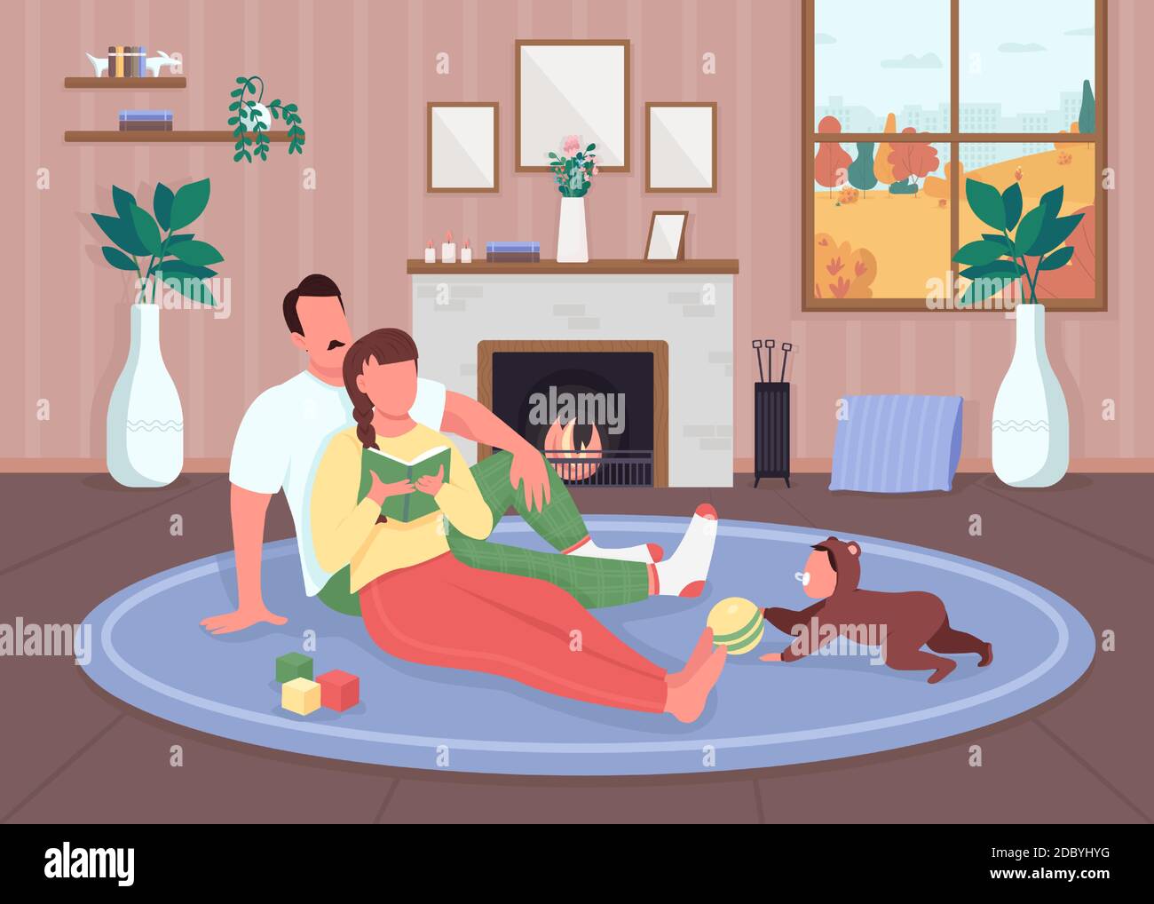 Family relax at home flat color vector illustration Stock Vector Image ...